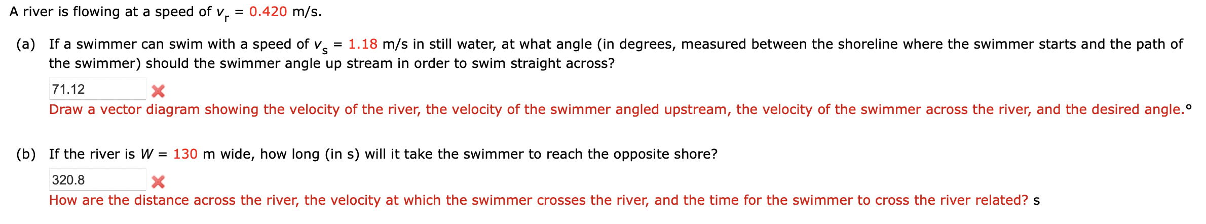 Solved A river is flowing at a speed of vr=0.420 m/s (a) If | Chegg.com
