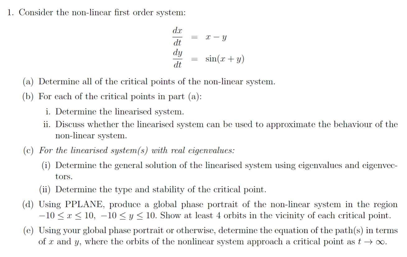 Solved 1. Consider the non-linear first order system: dx x - | Chegg.com