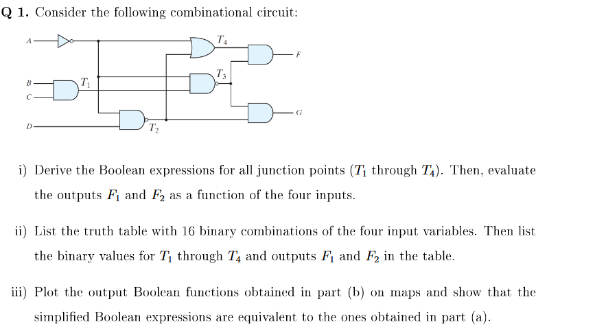Solved 1. Consider the following combinational circuit: i) | Chegg.com
