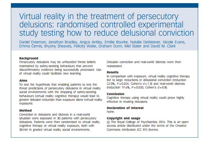 Virtual reality in the treatment of persecutory | Chegg.com