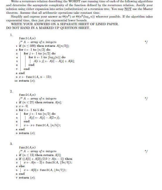 Solved Write a recurrence relation describing the WORST case | Chegg.com