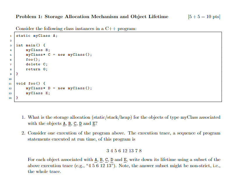 Solved Problem 1: Storage Allocation Mechanism and Object | Chegg.com