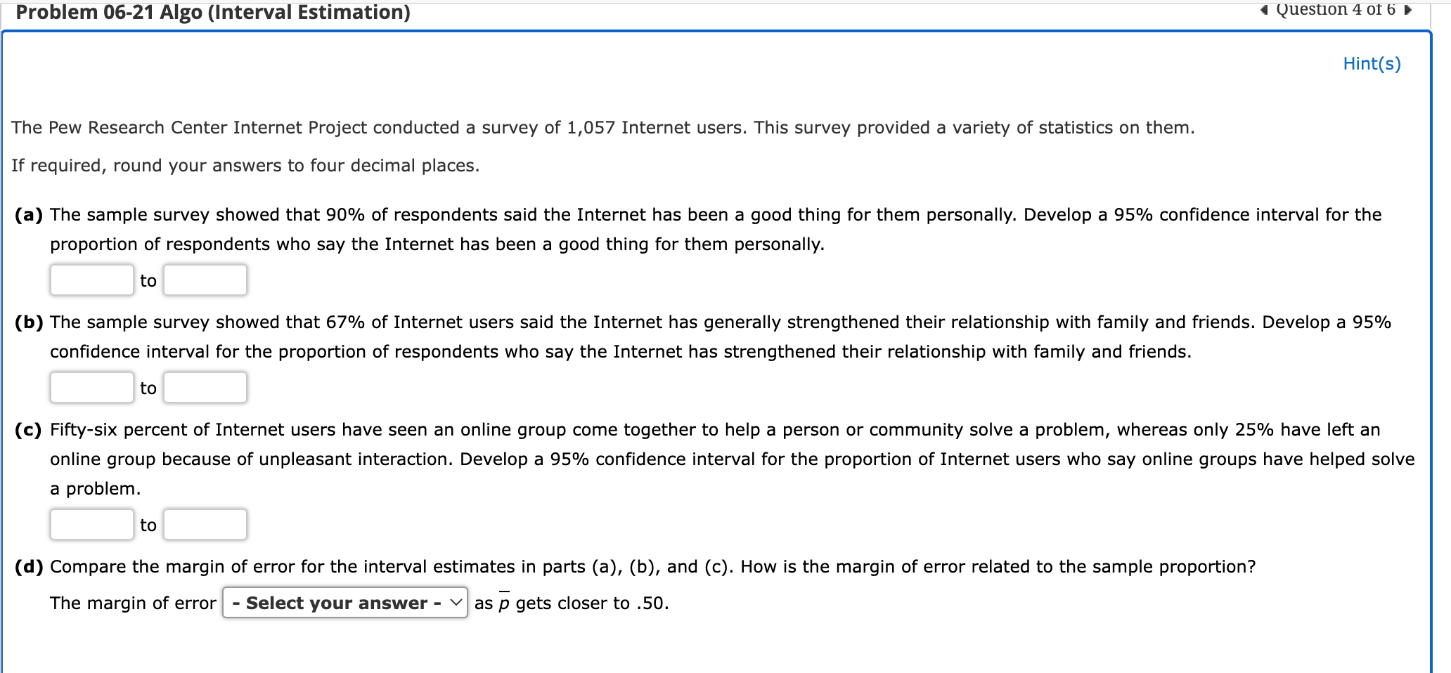 Solved Problem 06-21 Algo (Interval Estimation) Question 4 | Chegg.com