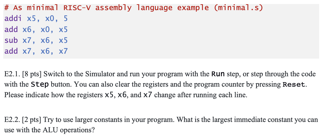 # As minimal RISC-V assembly language example | Chegg.com