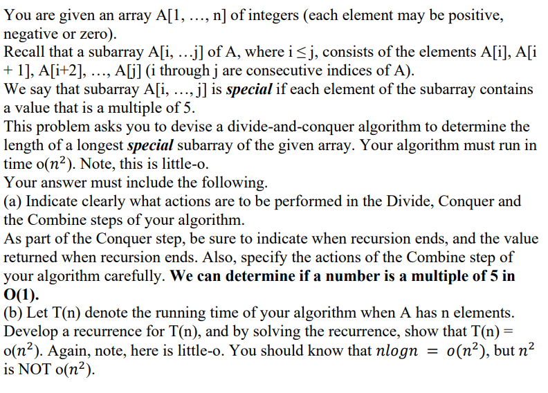 Solved You are given an array A[1,…,n] of integers (each | Chegg.com