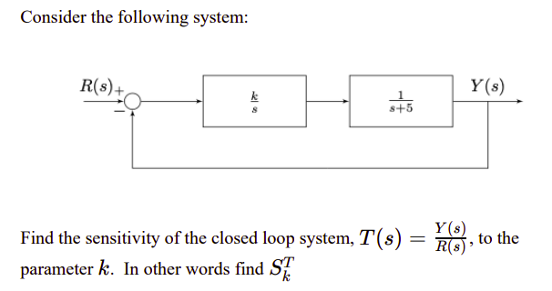 Solved Consider the following system: Find the sensitivity | Chegg.com
