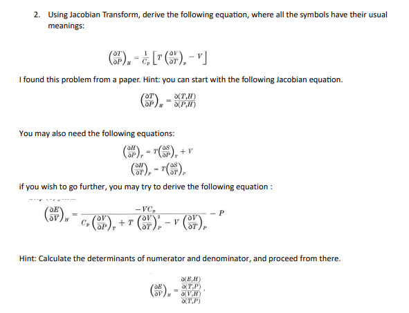 Solved 2. Using Jacobian Transform, derive the following | Chegg.com