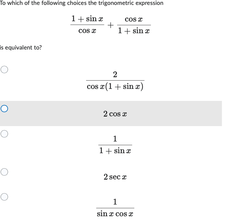 Solved To which of the following choices the trigonometric | Chegg.com