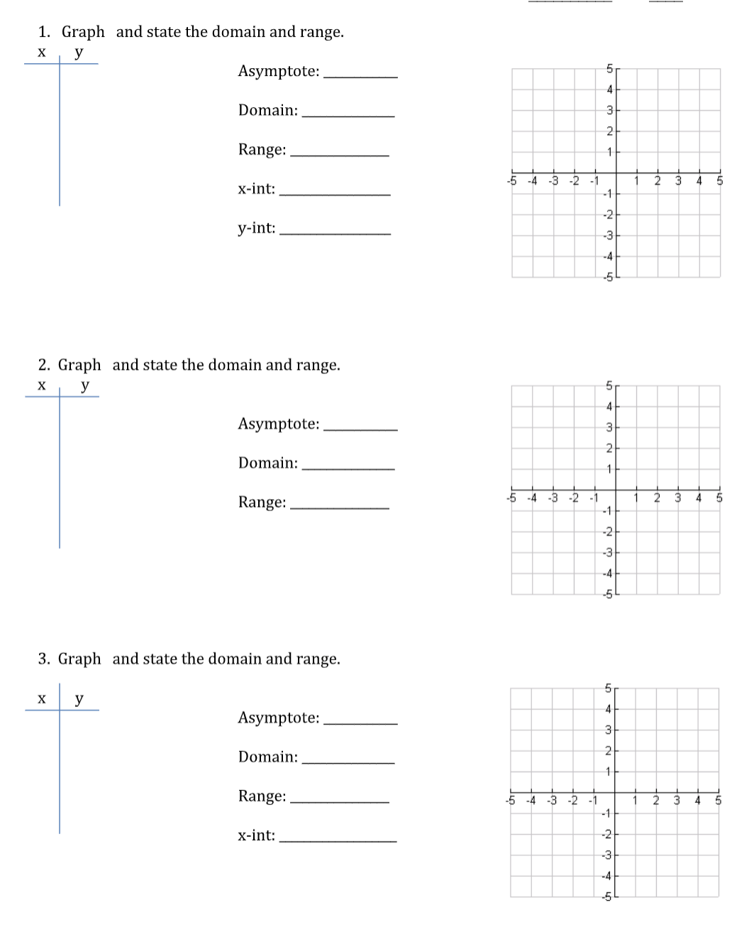 1. Graph and state the domain and range. Asymptote: | Chegg.com