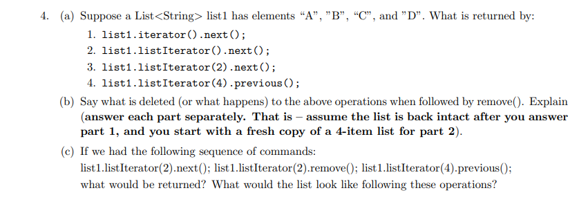 Solved 4 A Suppose A List List1 Has Elements A B 
