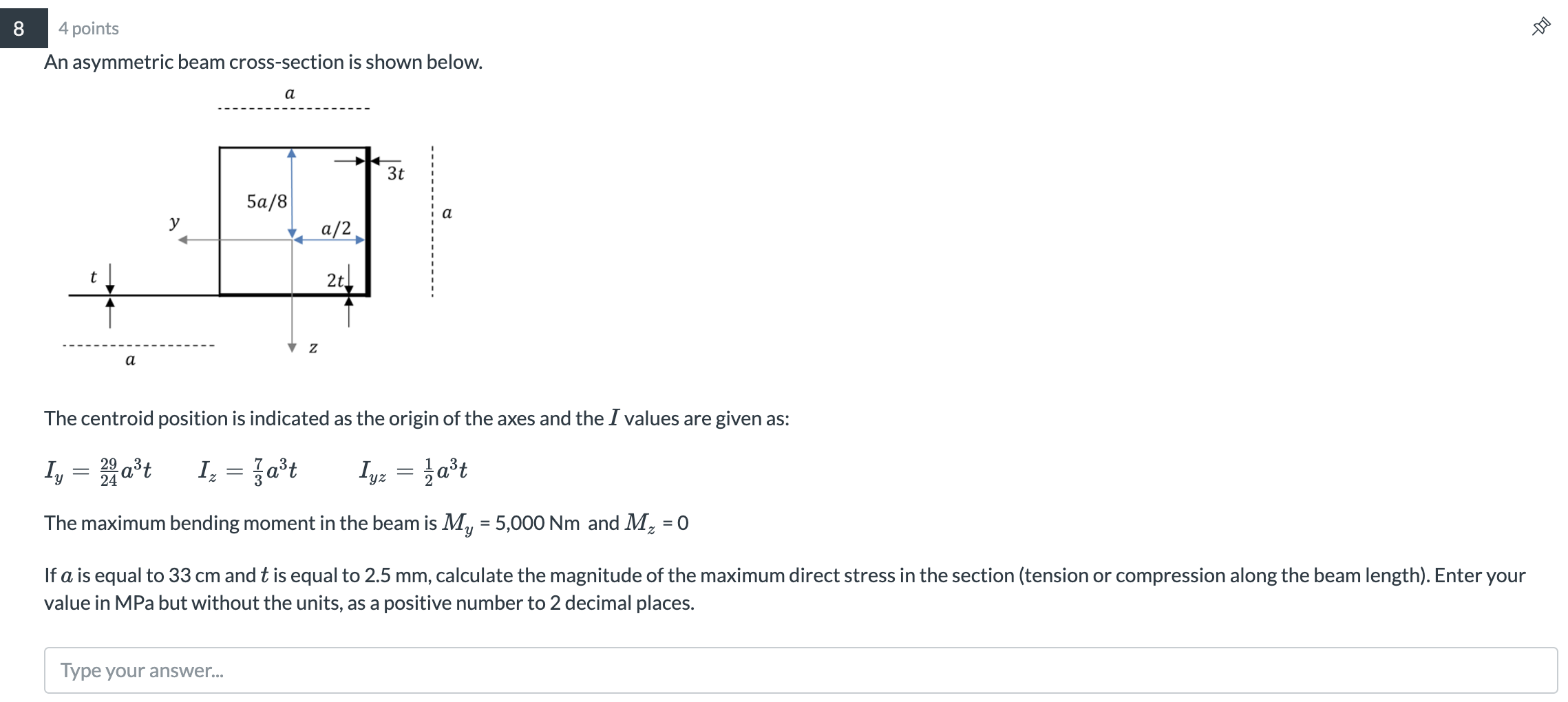 Solved 8 4 points An asymmetric beam cross-section is shown | Chegg.com