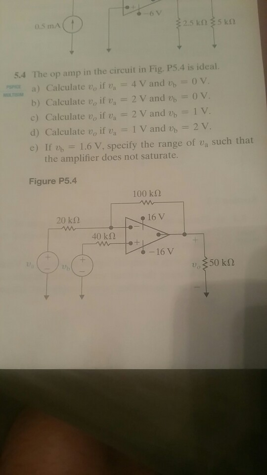 Solved 0.5 mA 32.5 kn5 k 5.4 The op amp in the circuit in | Chegg.com