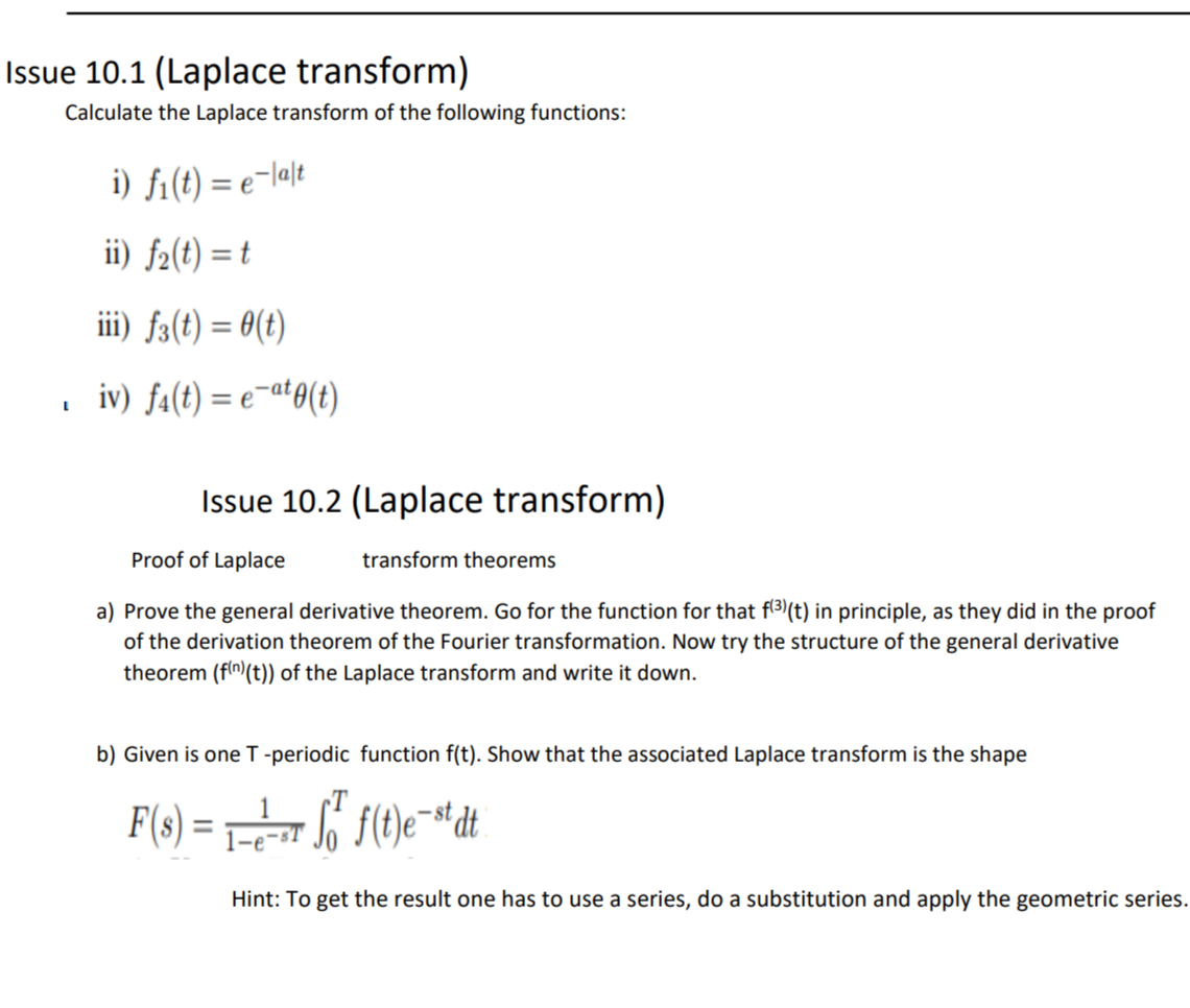 Solved Issue 10.1 (Laplace transform) Calculate the Laplace | Chegg.com