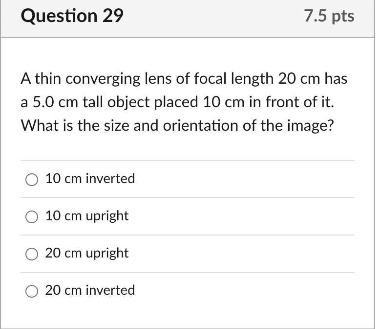 Solved A thin converging lens of focal length 20 cm has a | Chegg.com