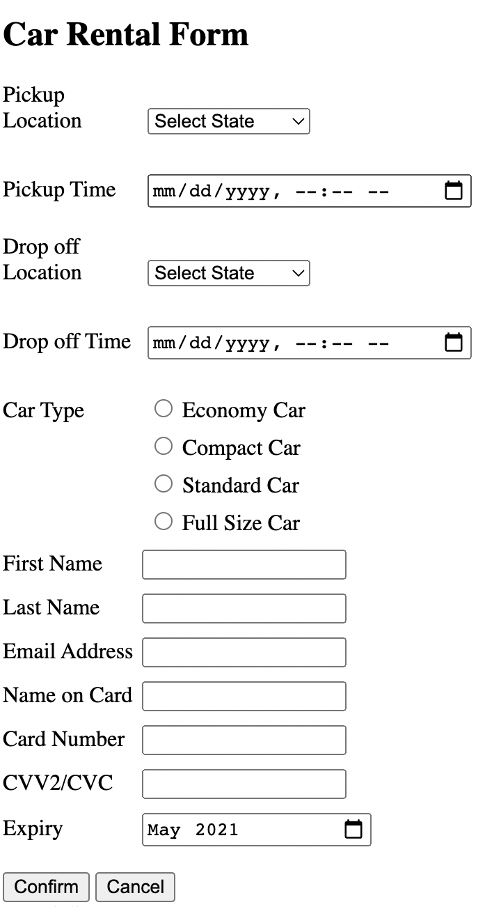 Solved Create a Car Rental Processing web page using the | Chegg.com