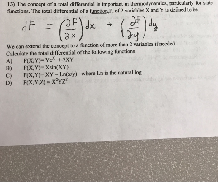 Solved 13) The concept of a total differential is important | Chegg.com