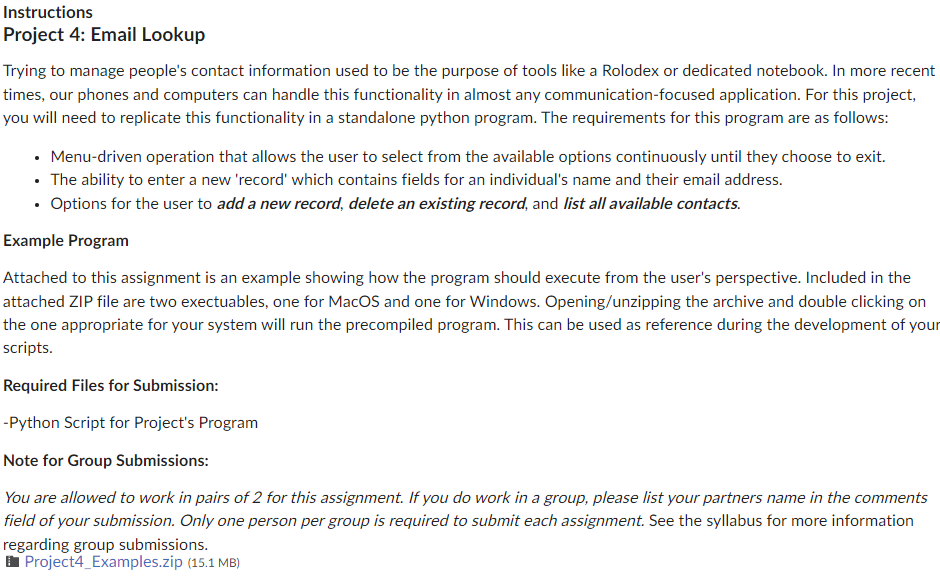 Solved Instructions Project 4: Email Lookup Trying to manage | Chegg.com