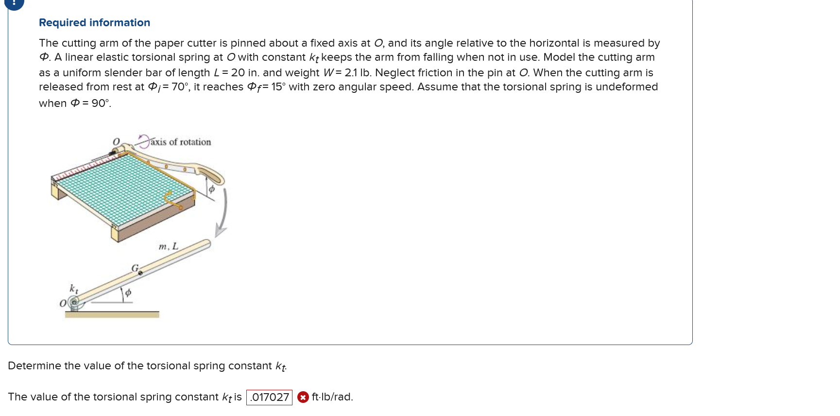 Solved Required information The cutting arm of the paper | Chegg.com