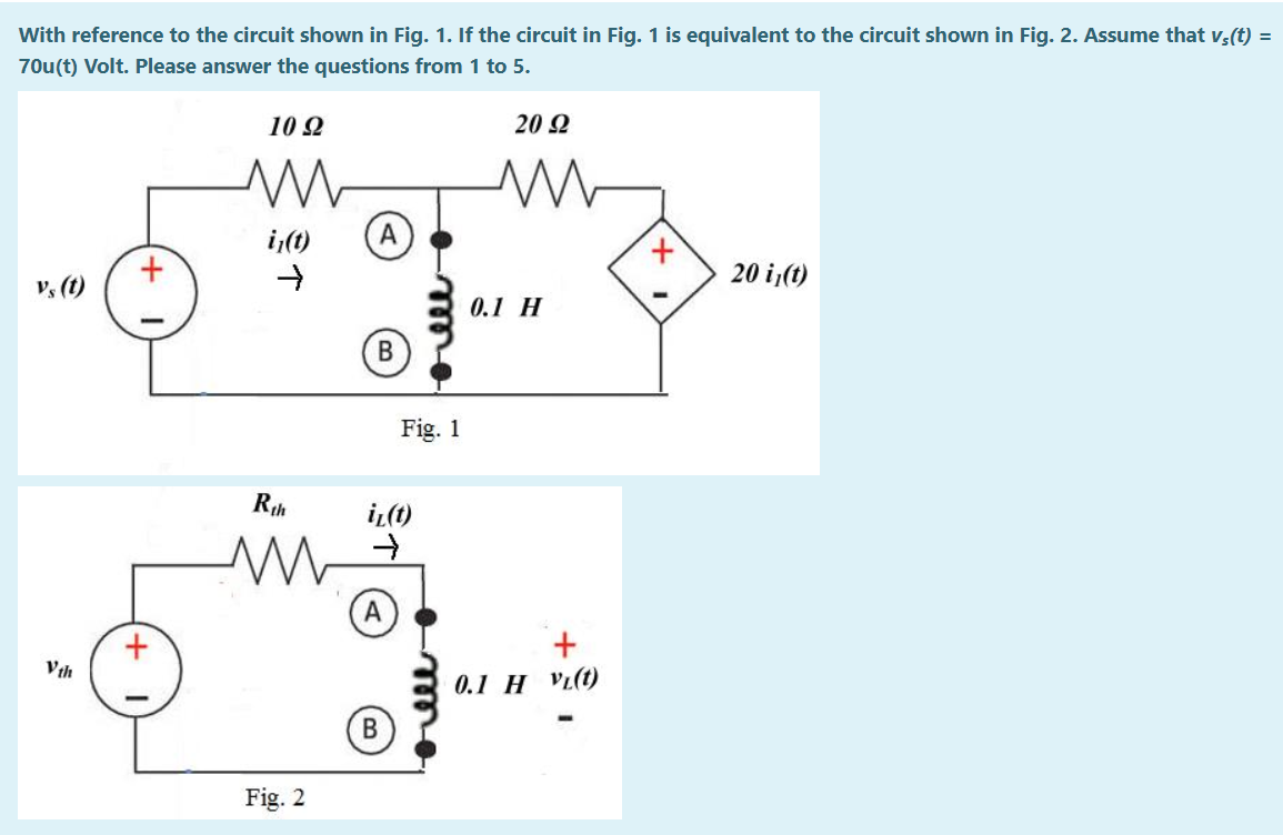 Solved For the circuit shown , find Vth , Rth , V(t) , | Chegg.com