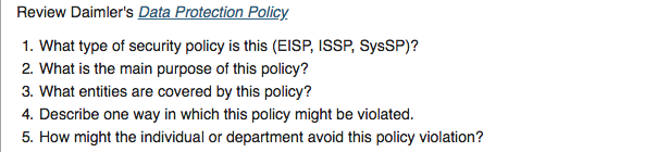 Review Daimler's Data Protection Policy 1. What type | Chegg.com