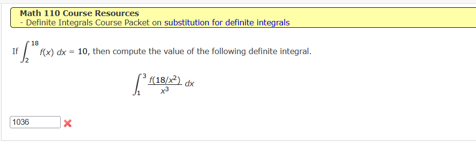 Solved Math 110 Course Resources Definite Integrals Course 
