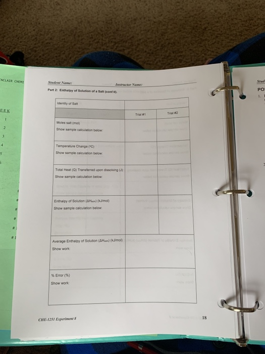 Student Name: Instructor Name DATA (EXP #8): Part 1: | Chegg.com