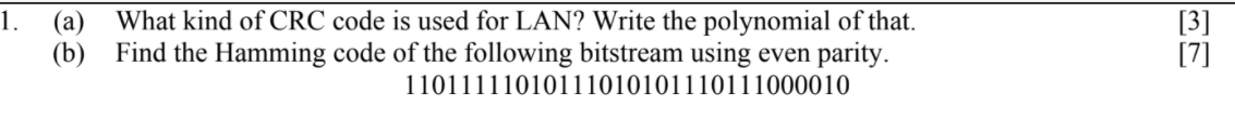 Solved 1. (a) What kind of CRC code is used for LAN? Write | Chegg.com