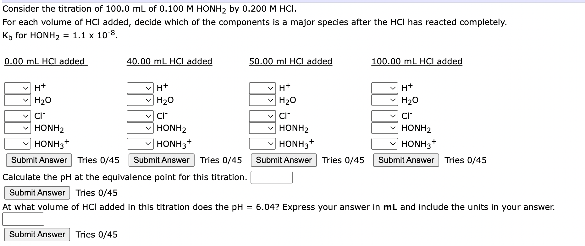 Solved Consider the titration of 100.0 mL of 0.100MHONH2 by | Chegg.com