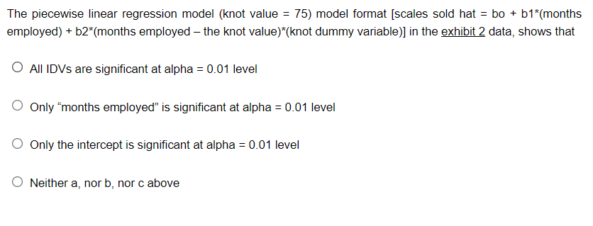 Solved The piecewise linear regression model (knot value = | Chegg.com