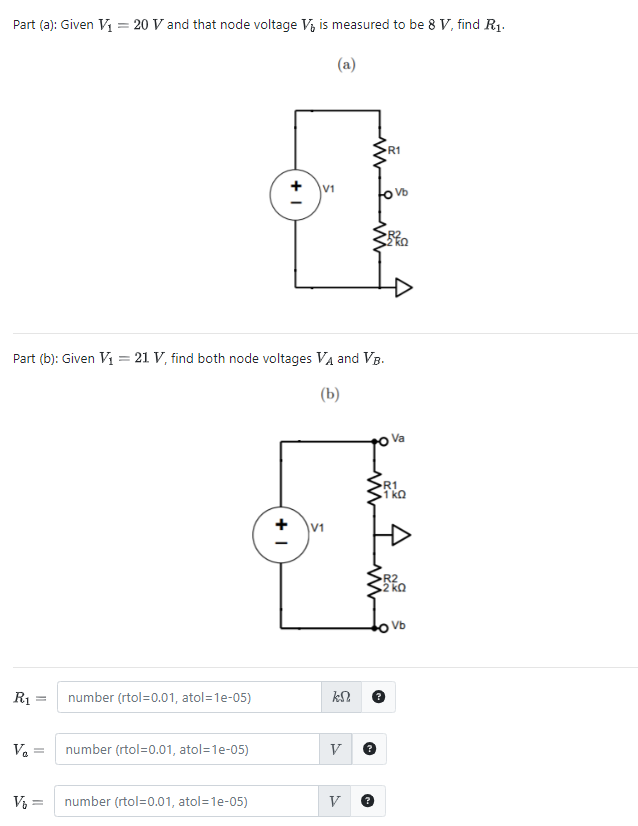 Solved Part (a): Given V1=20V ﻿and that node voltage Vb ﻿is | Chegg.com