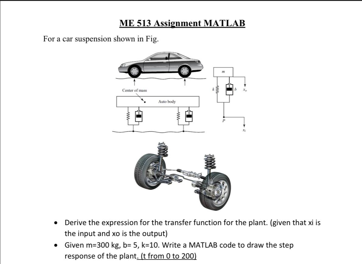 Solved ME 513 Assignment MATLAB For a car suspension shown | Chegg.com
