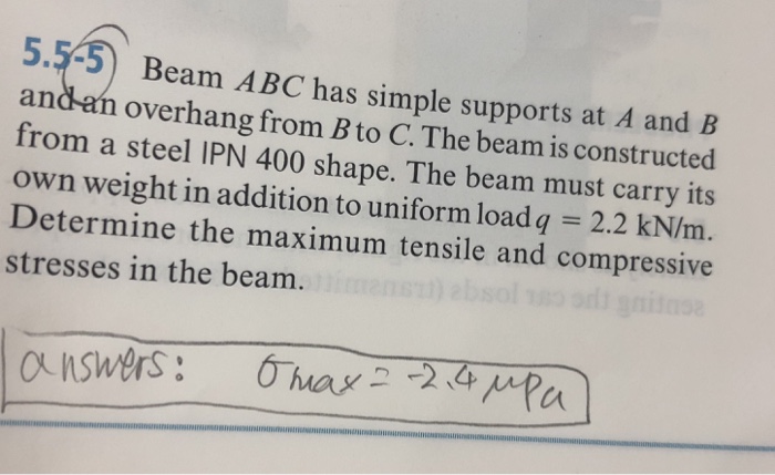 Solved 5.5-5 Beam ABC has simple supports at A and B and an | Chegg.com