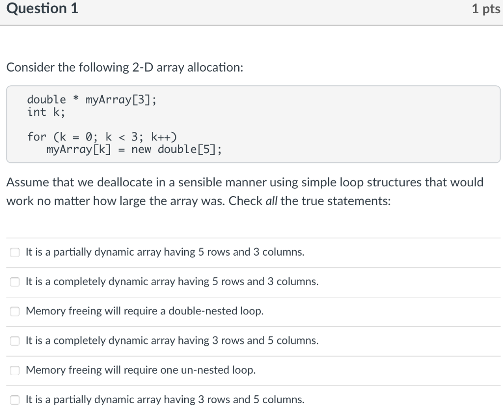 Solved Question 1 1 pts Consider the following 2-D array | Chegg.com