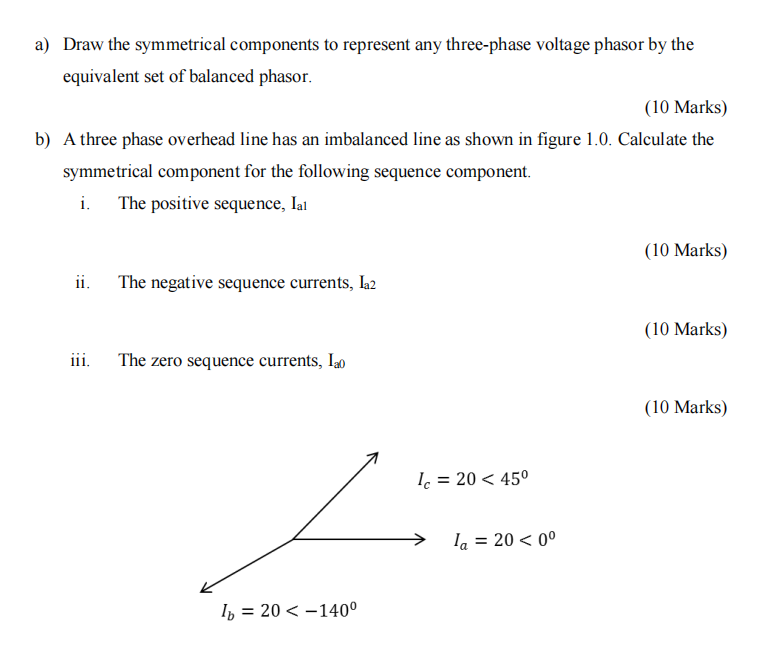 Solved a) Draw the symmetrical components to represent any | Chegg.com