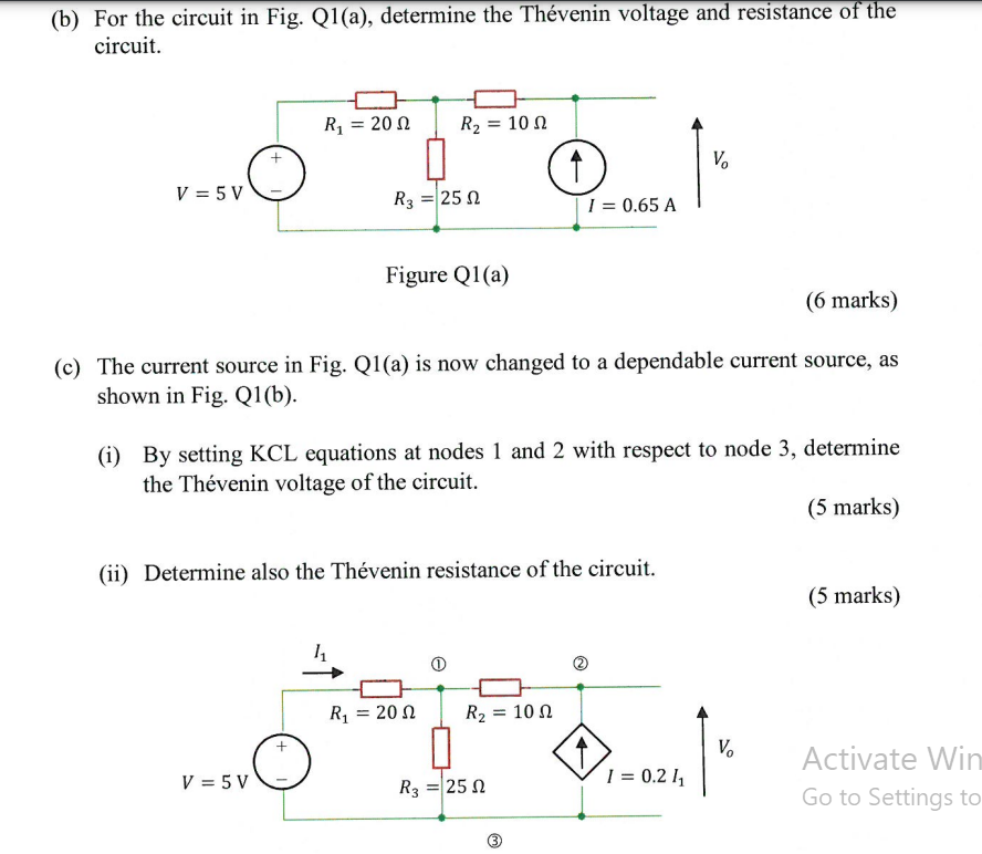 Solved (b) For the circuit in Fig. Q1(a), determine the | Chegg.com
