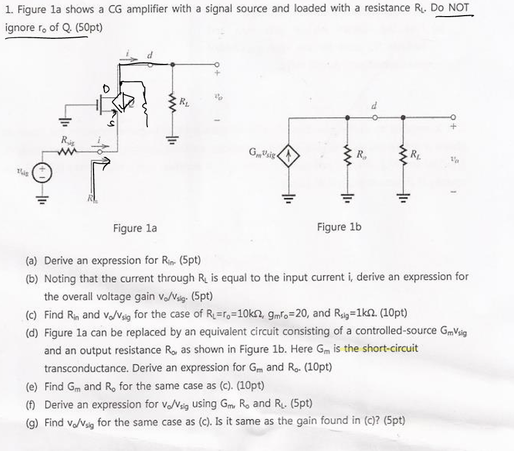 Solved 해법 보기Figure 1a shows a CG ﻿amplifier with a signal | Chegg.com