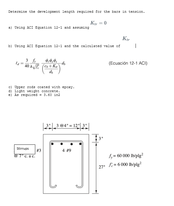 Solved Determine the development length required for the | Chegg.com