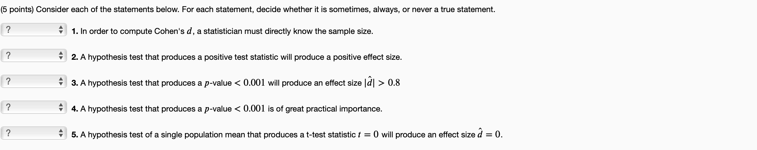 Solved (5 points) Consider each of the statements below. For | Chegg.com