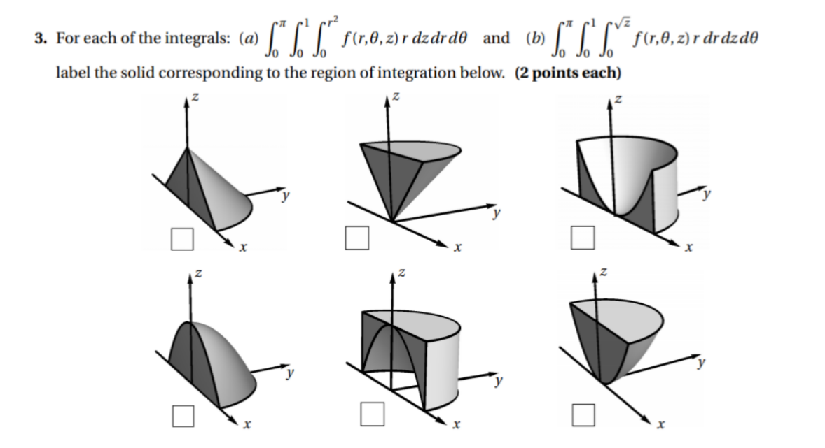 Solved 3. For each of the integrals: (a) label the solid | Chegg.com