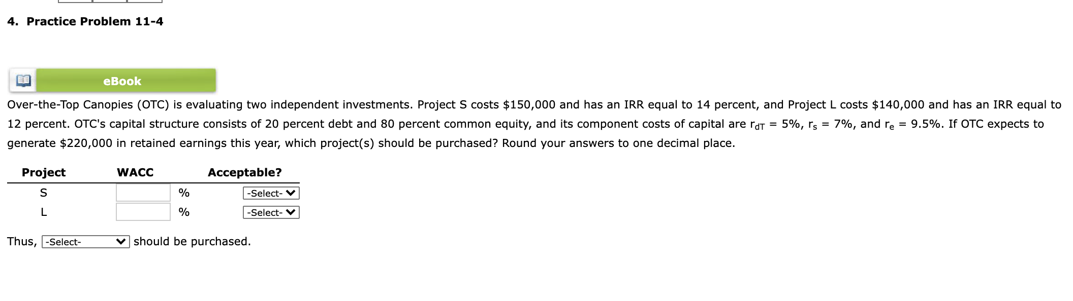 Solved 4. Practice Problem 11-4 eBook Over-the-Top Canopies | Chegg.com