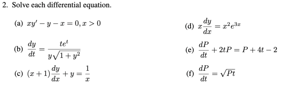 Solved 2. Solve each differential equation. (a) | Chegg.com
