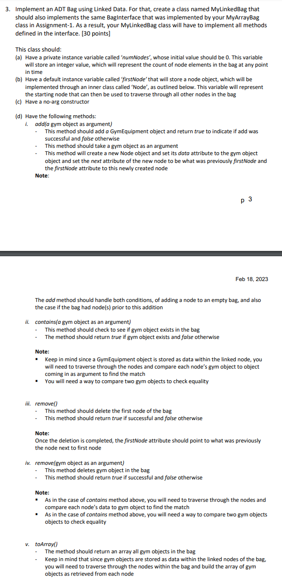 Solved 3. Implement an ADT Bag using Linked Data. For that, | Chegg.com
