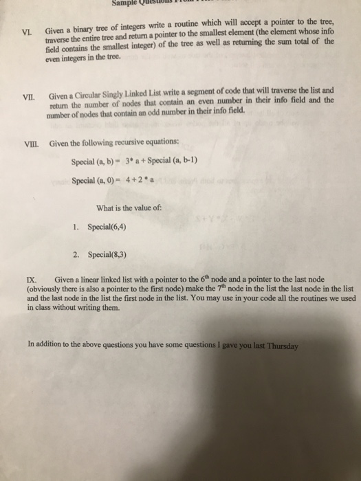 Solved Sample Questioms VL. Given a binary tree of integers | Chegg.com