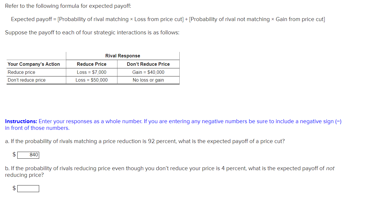 Solved Refer to the following formula for expected payoff: | Chegg.com