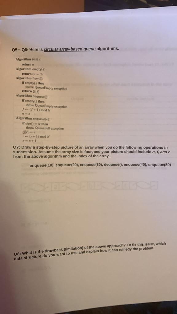 Solved Q5-Q6: Here is circular array-based queue algorithms. | Chegg.com