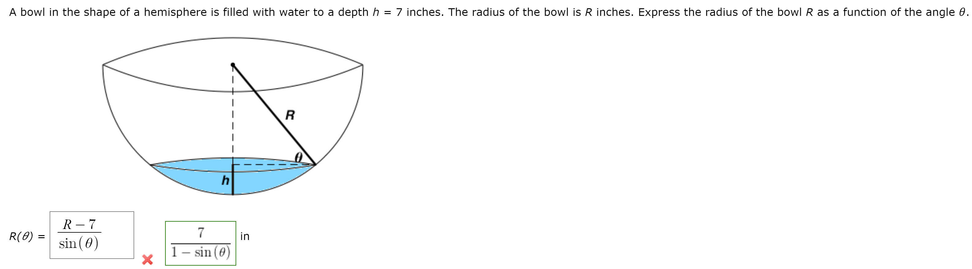 Solved A bowl in the shape of a hemisphere is filled with | Chegg.com