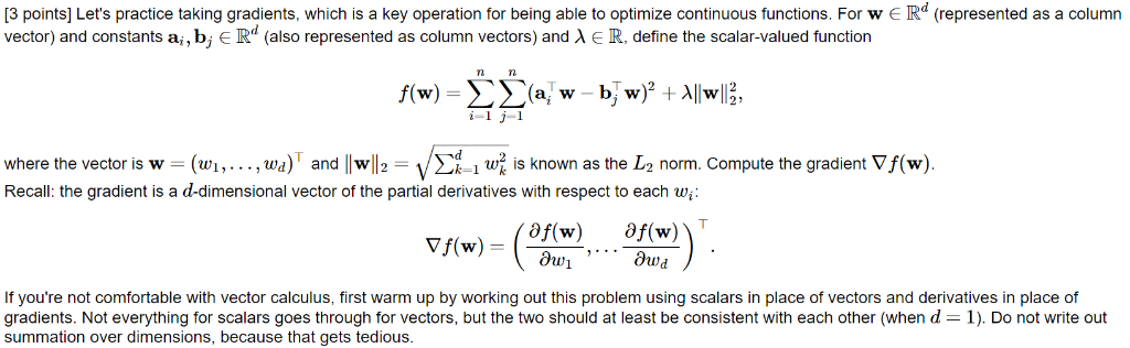 [3 points] Let's practice taking gradients, which is | Chegg.com