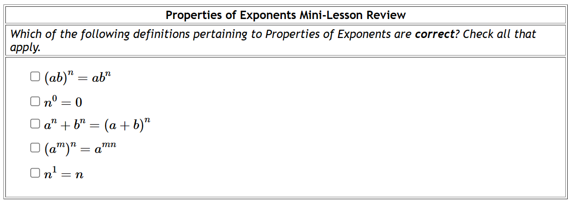 Solved Properties of Exponents Mini-Lesson Review Which of | Chegg.com