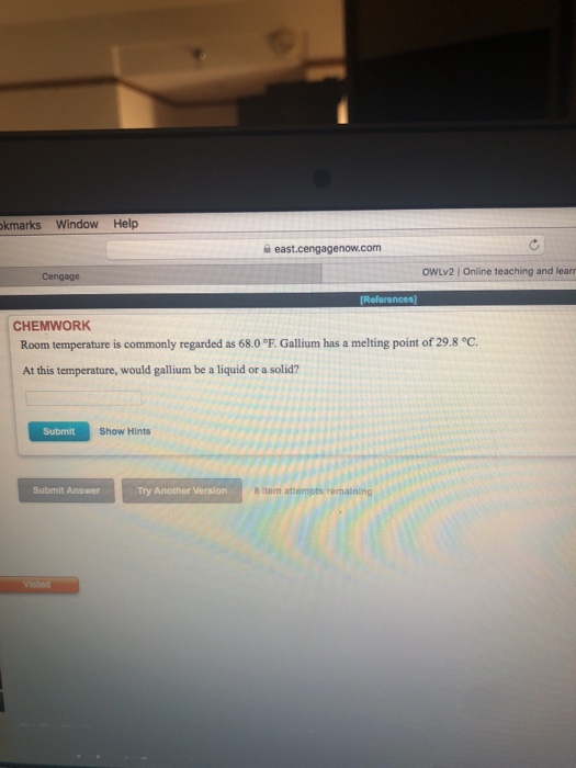 Solved kmarks Window Help OWLv2 | Online teaching and lear | Chegg.com