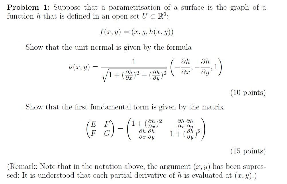 Solved Problem 1: Suppose that a parametrisation of a | Chegg.com